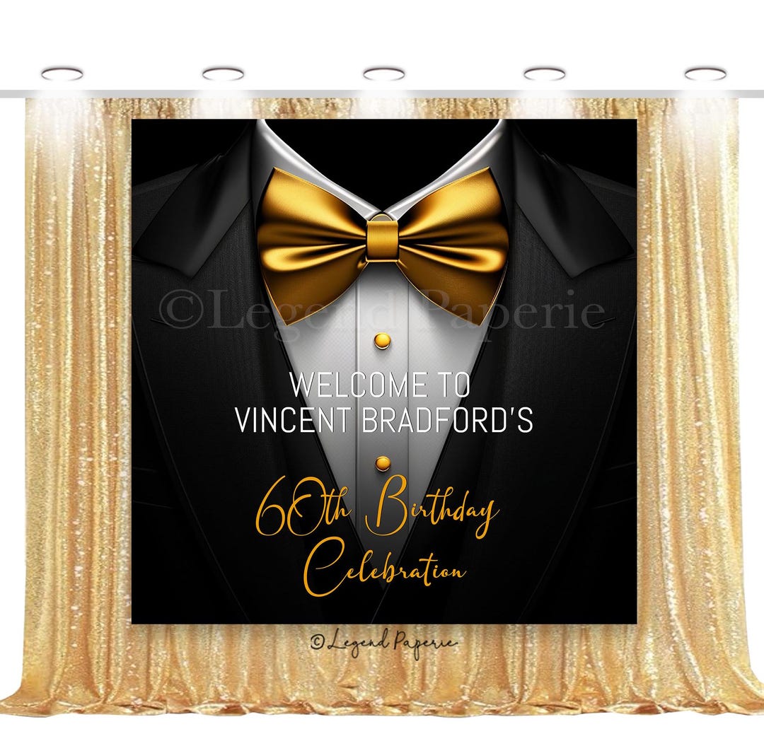 Black and Gold Tuxedo Backdrop: Customizable Party Photo Booth (digital ...