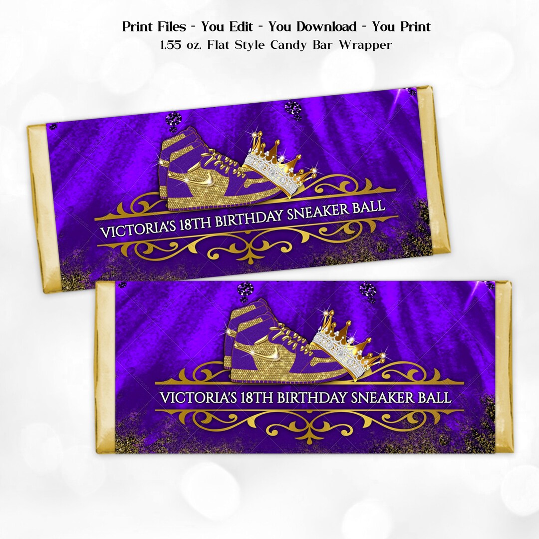 Purple & Gold Sneaker Ball Candy Bar Wrapper (digital File) - Etsy