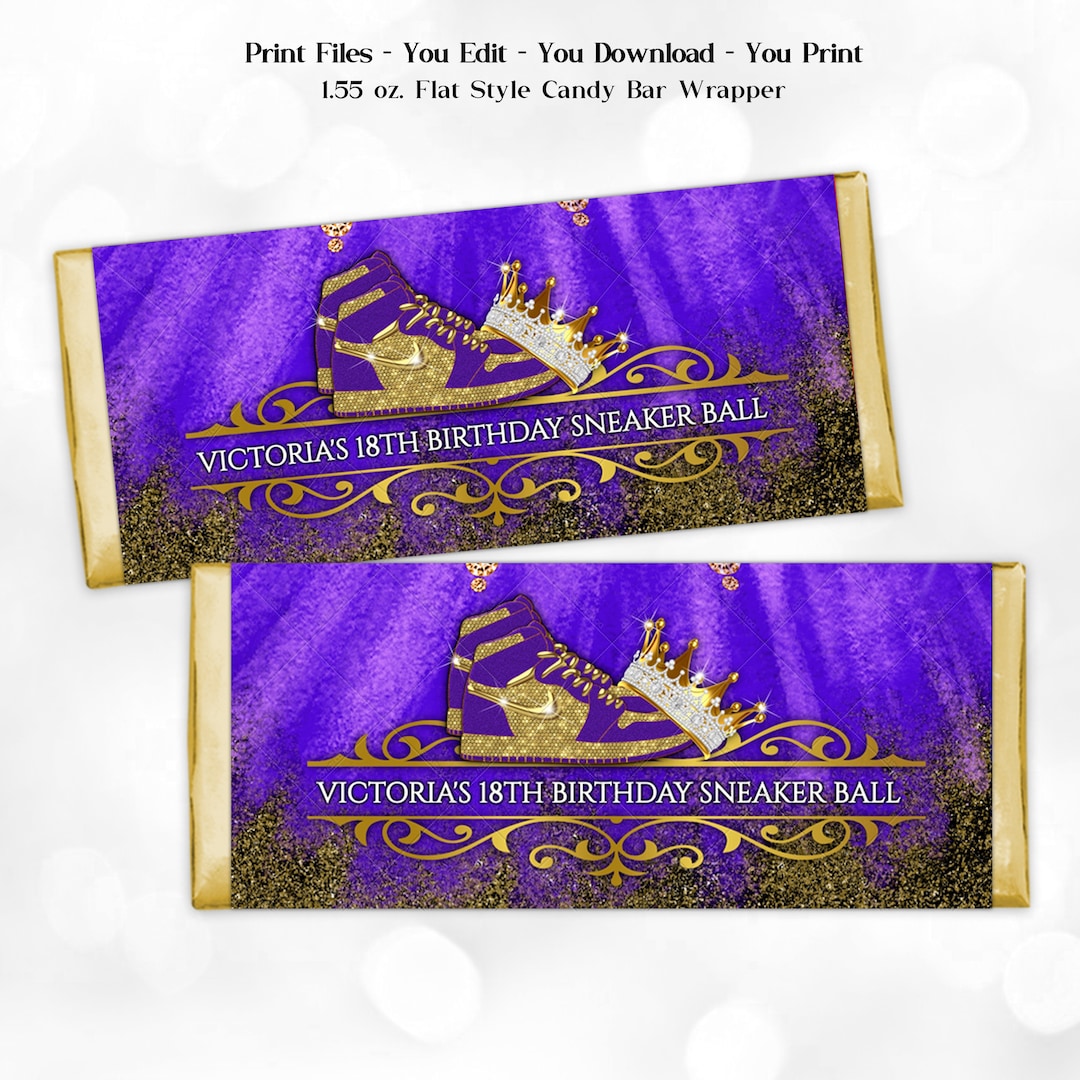 Sneaker Ball Candy Bar Wrapper, Purple Gold Sneaker Ball, Purple ...