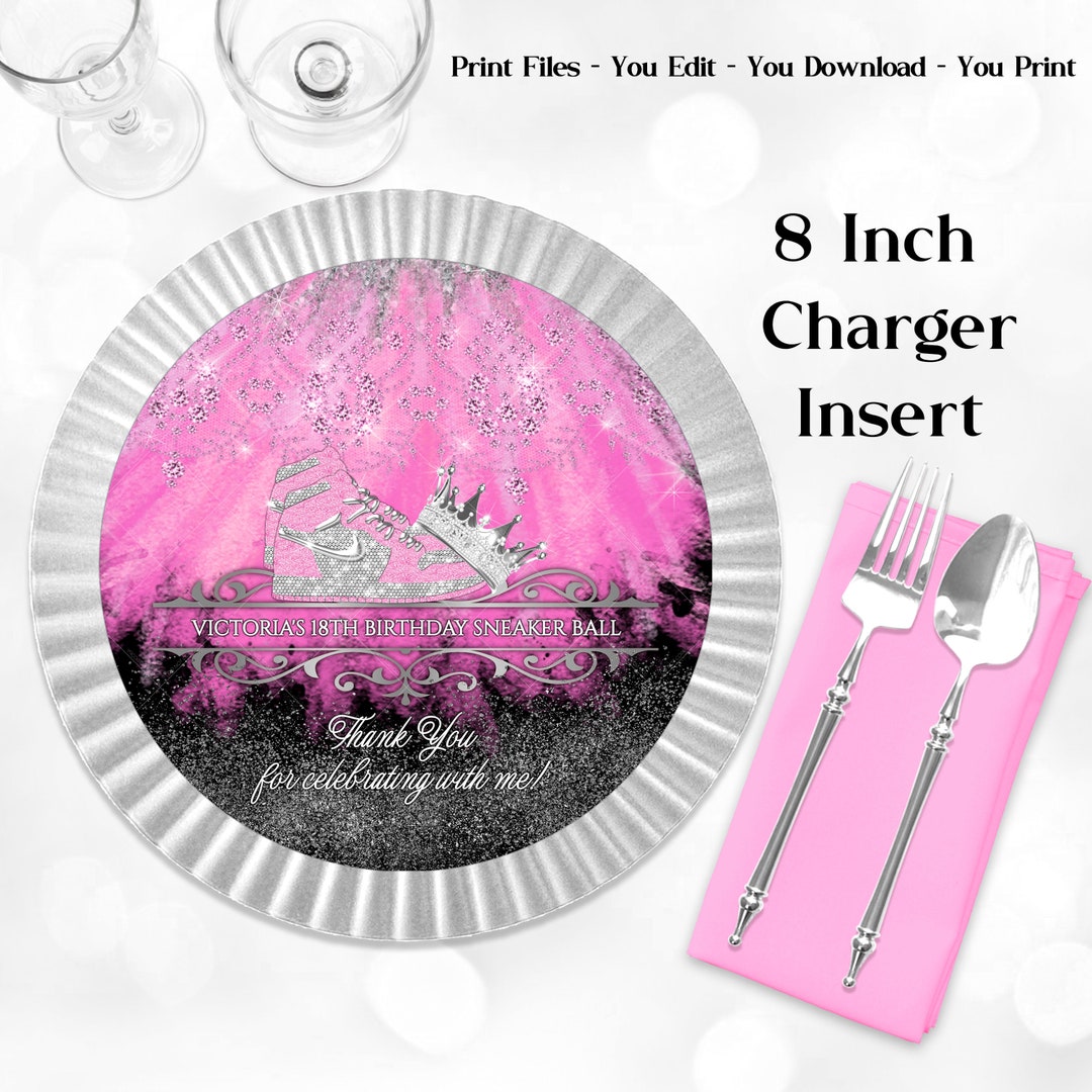Pink Silver Sneaker Ball Charger Insert (digital Download) - Etsy