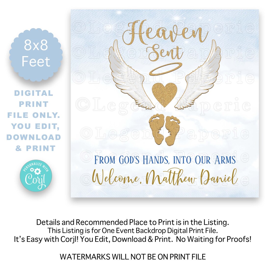 Angel Baby Shower Backdrop: Heaven Sent Design (digital Print File) - Etsy
