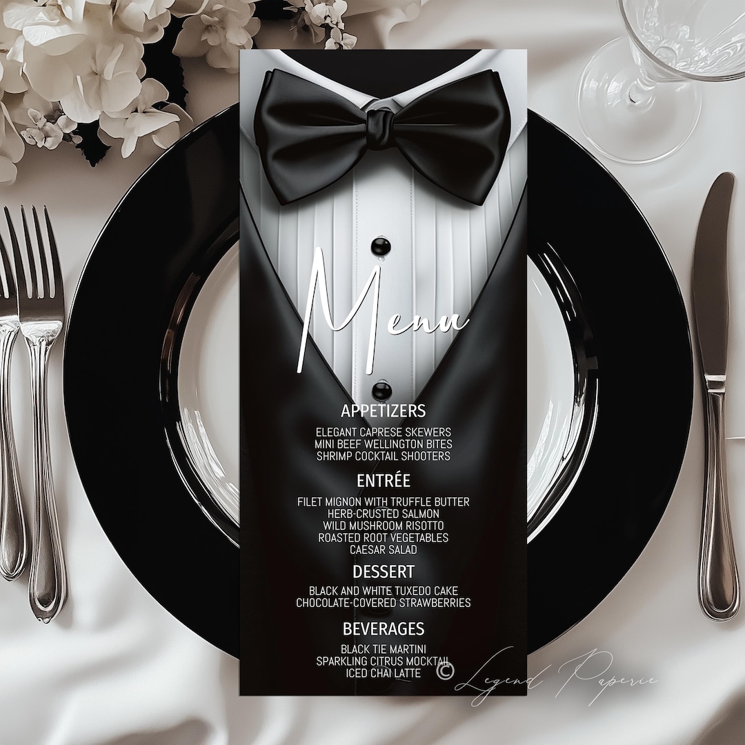 Tuxedo Birthday Menu: Elegant Black and White Gala (JPG, PDF) - Etsy