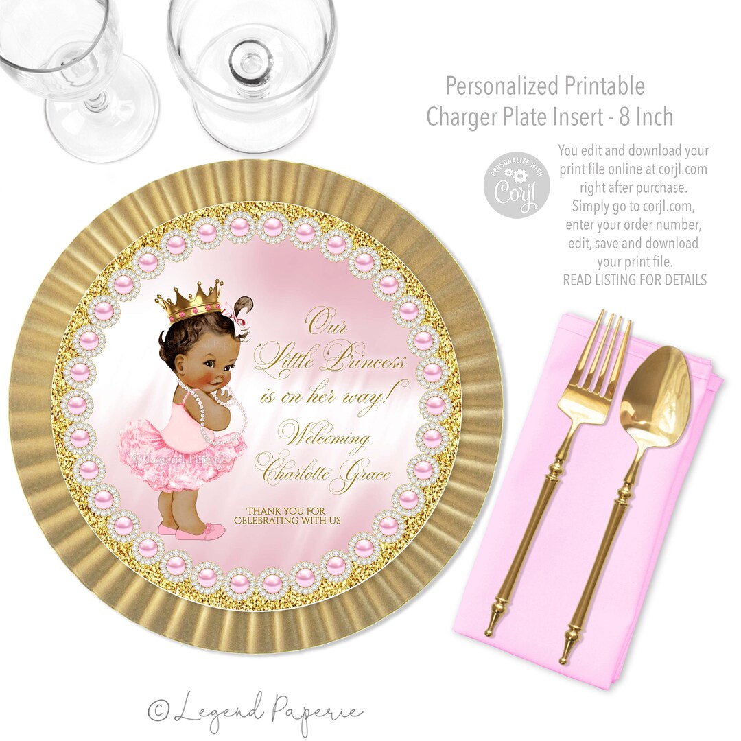 Ethnic Princess Baby Shower Charger Plate Insert: Pink & Gold (digital ...