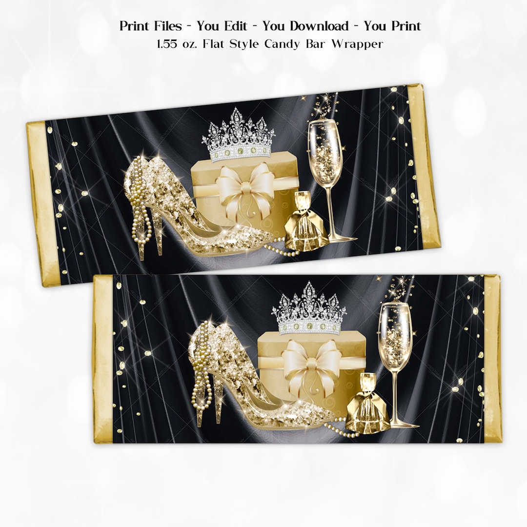 Womans Black Gold Birthday Candy Bar Wrapper, Black Gold Candy Bar ...