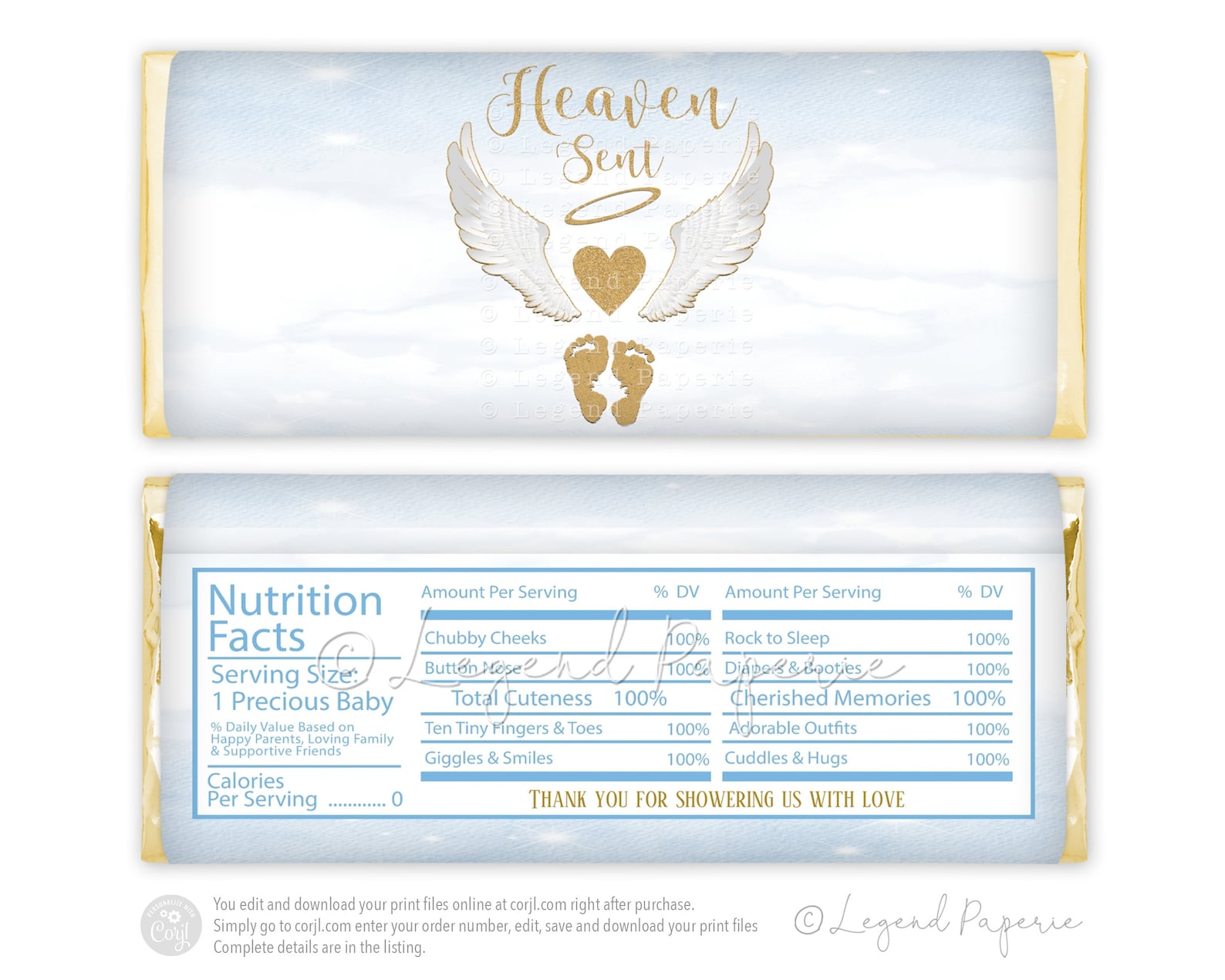 Heaven Sent Baby Shower Candy Bar Wrapper: Angel Baby (digital File) - Etsy
