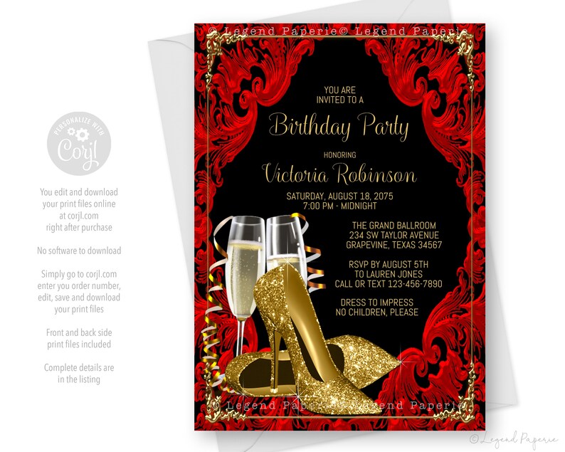 Gold Glitter Shoe Invitationshigh Heel Shoewomans High Heel - Etsy