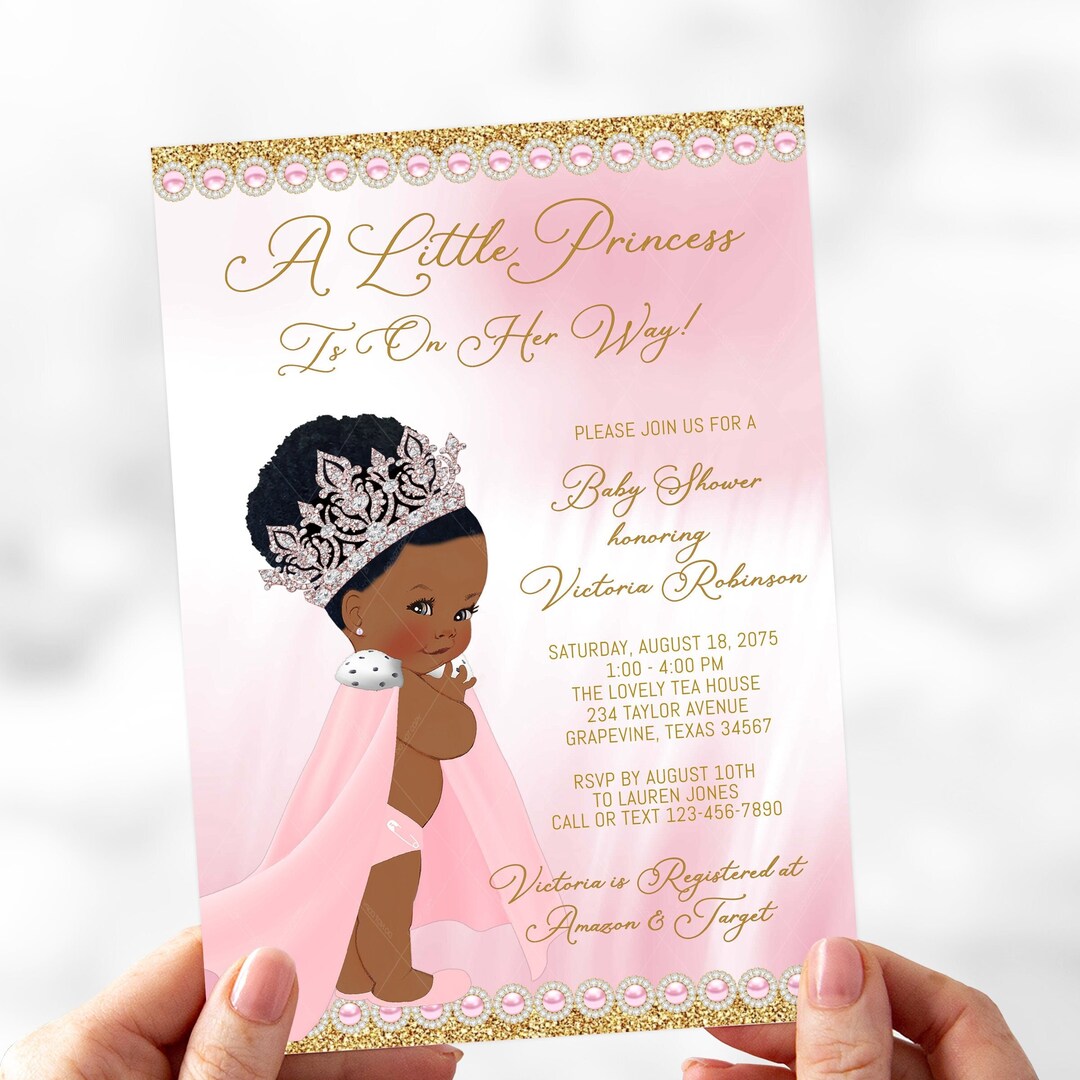 Pink Gold Afro Princess Baby Shower Invitation (digital Download) - Etsy