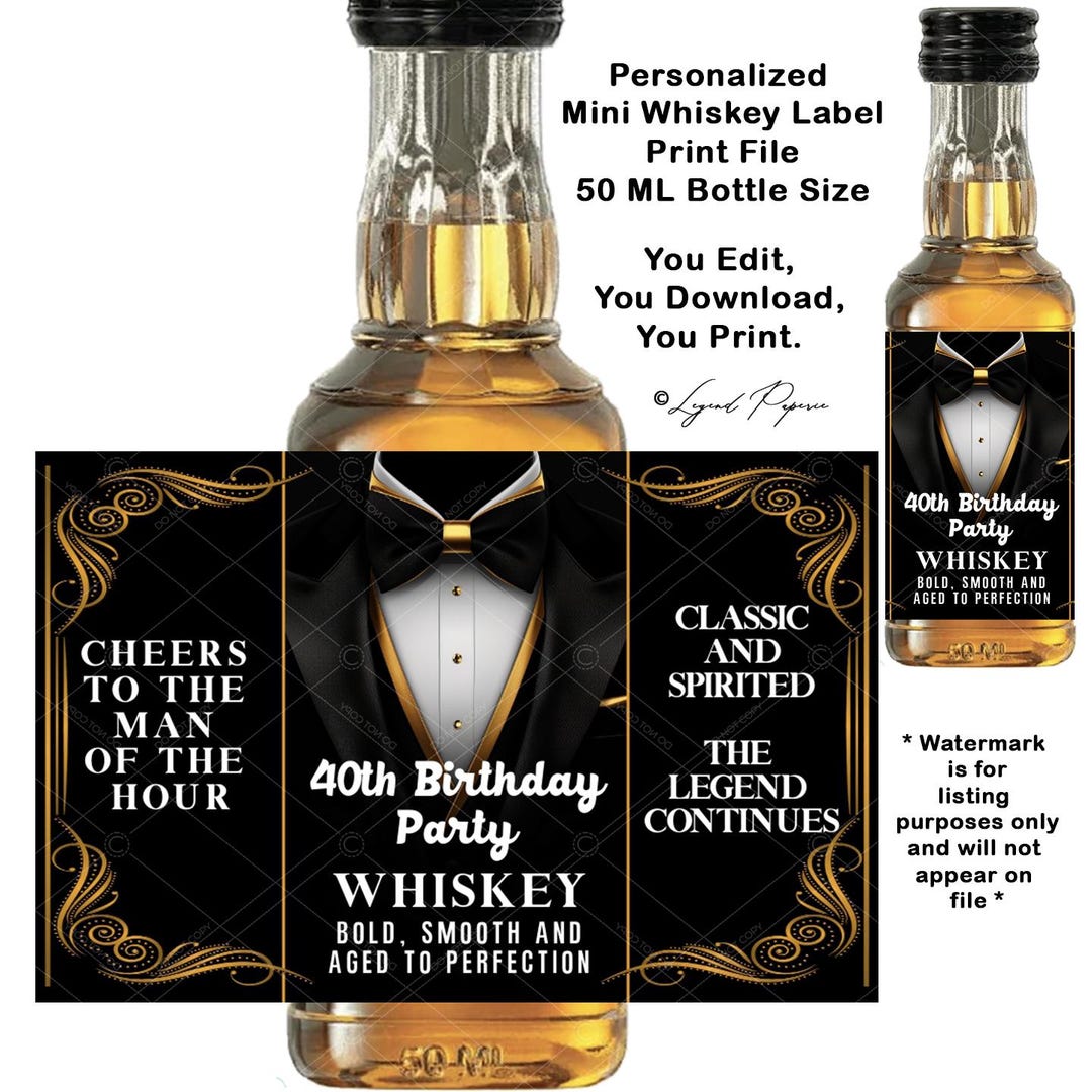 Black Gold Tuxedo Whiskey Label Template: 50ml Mini (digital Download ...