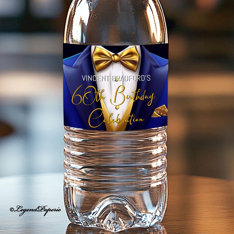Royal Blue Tuxedo Water Bottle Labels: Mens Birthday Party Favors ...
