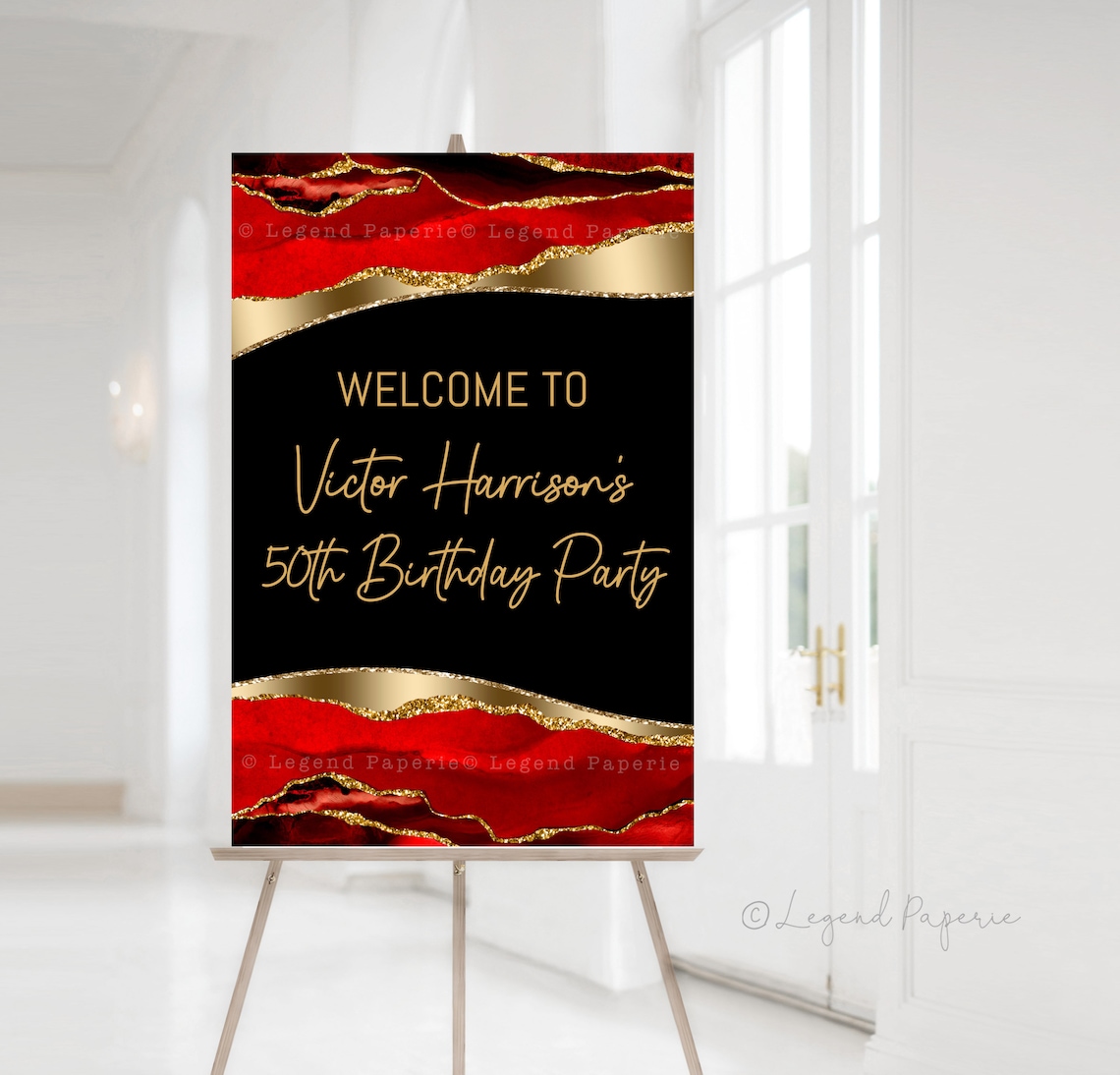 Red Gold Agate Welcome Sign: Birthday, Corporate Event (digital ...