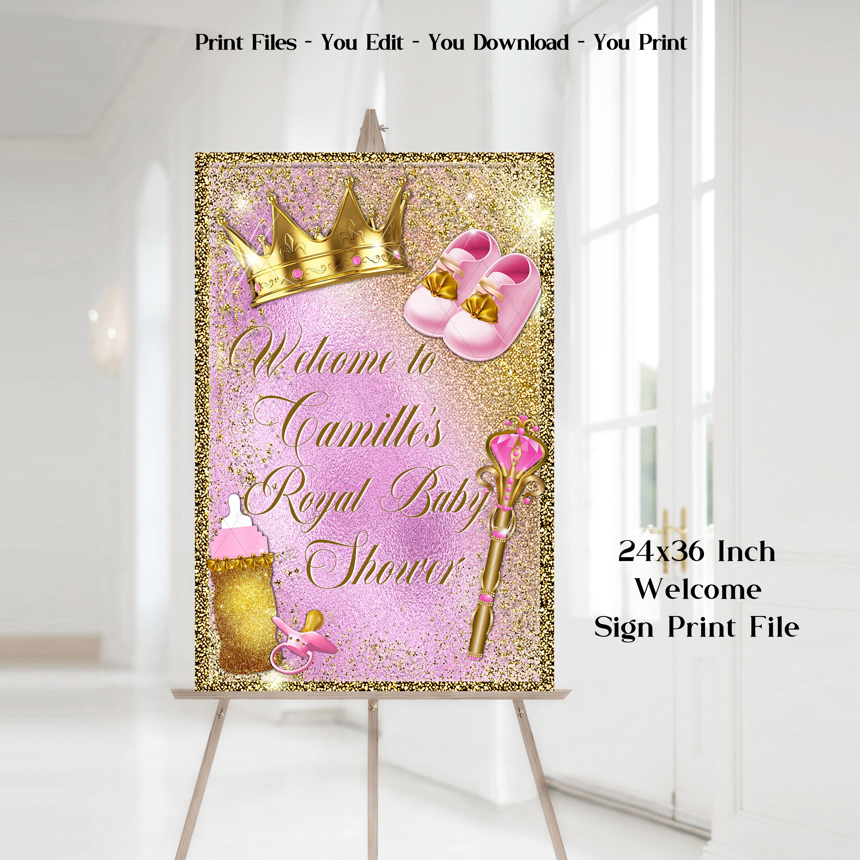 Princess Baby Shower Welcome Sign Pink Gold Princess Welcome - Etsy