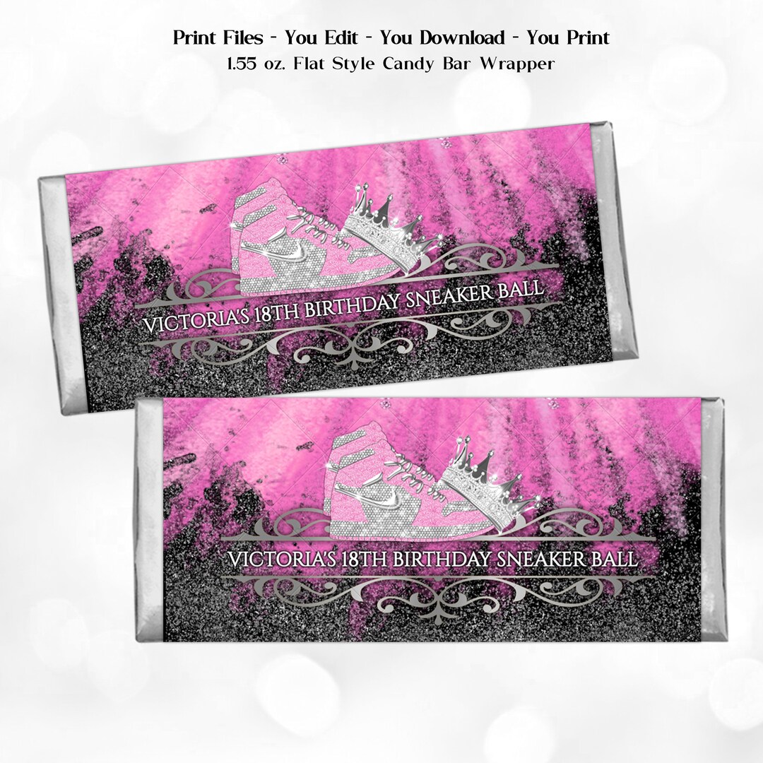 Pink Sneaker Ball Candy Bar Wrapper: Silver Glitter (digital File) - Etsy