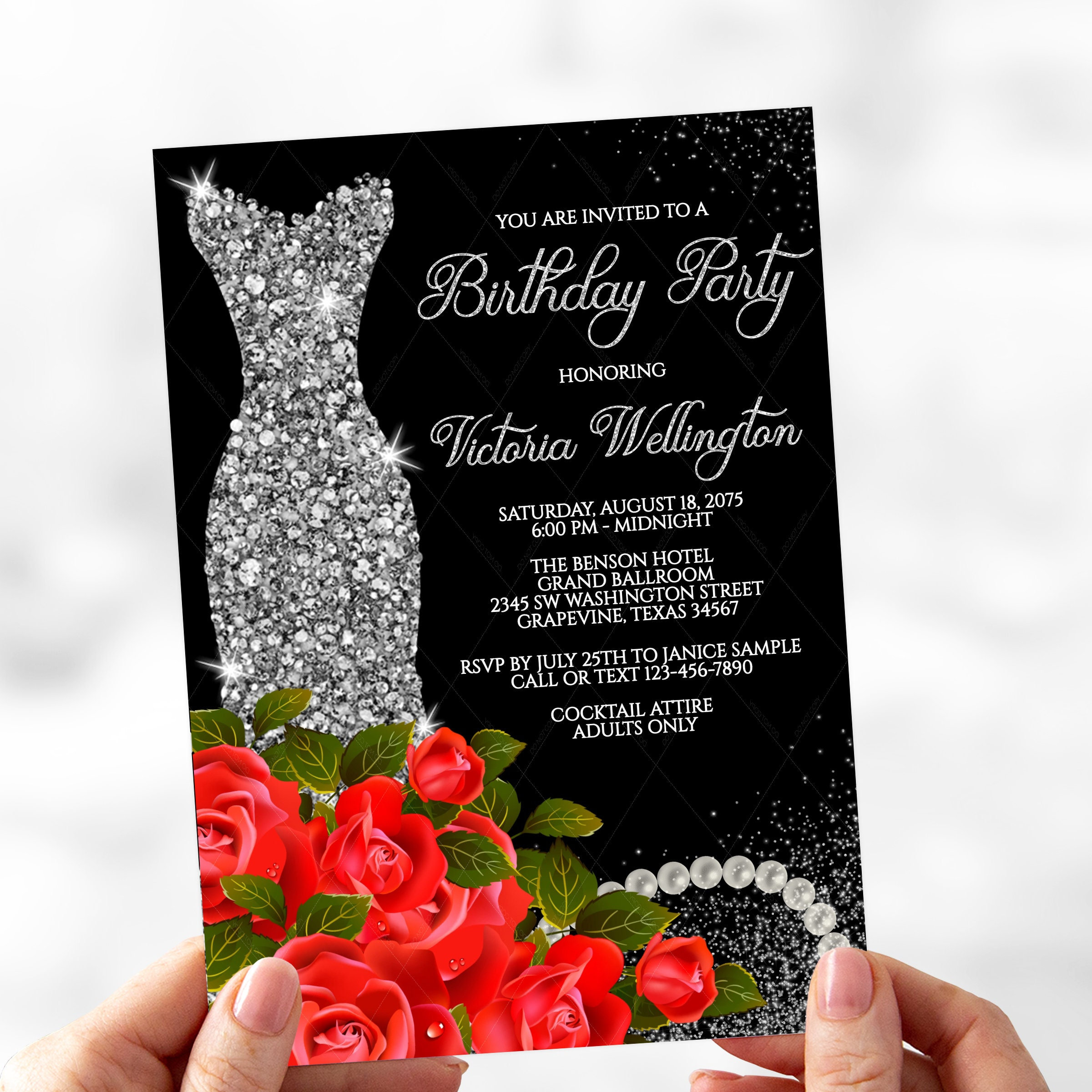 Womans Red Black Silver Birthday Party Invitationsany - Etsy