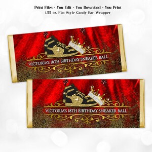 Sneaker Ball Candy Bar Wrapper, Red Gold Sneaker Ball, Red Sneaker Ball ...