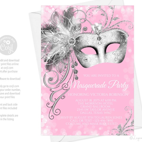 Pink Masquerade Party Invitation - Etsy