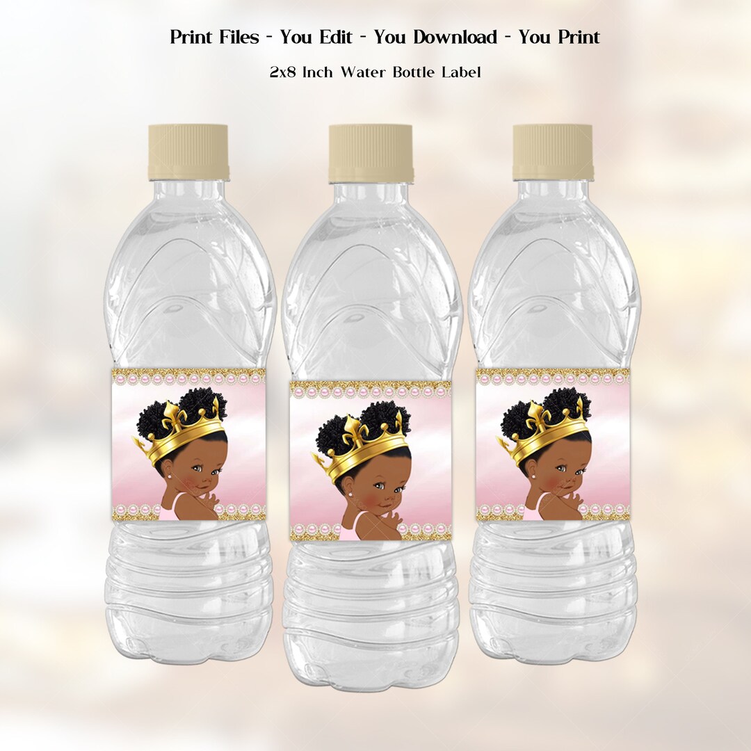 Afro Princess Baby Shower Water Bottle Labels Digital Download Bn17s - Etsy