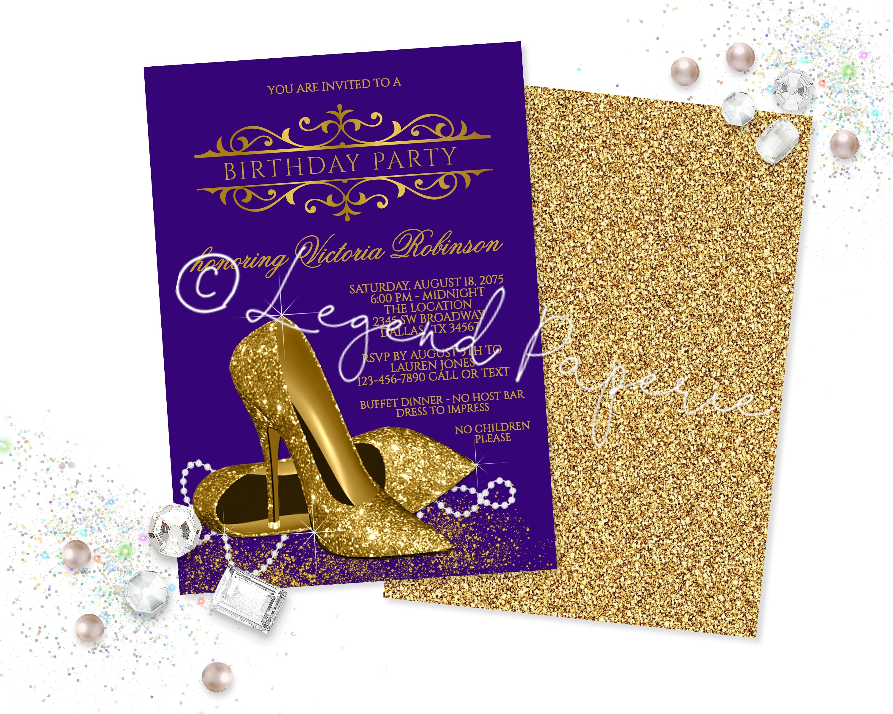 High Heel Shoe Birthday Party Invitationgold High Heel - Etsy