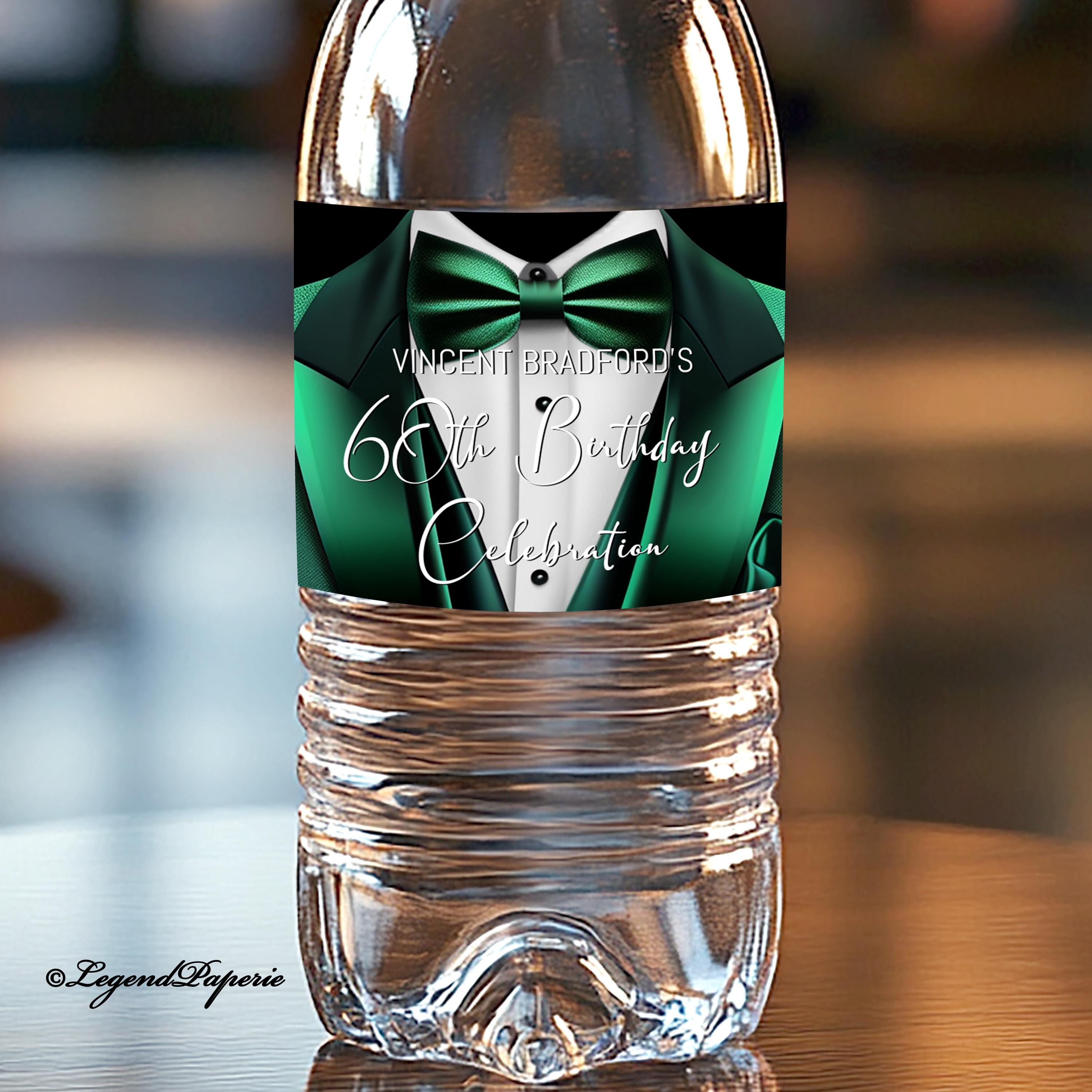 Emerald Green Tuxedo Water Bottle Labels: Milestone Birthday (digital ...