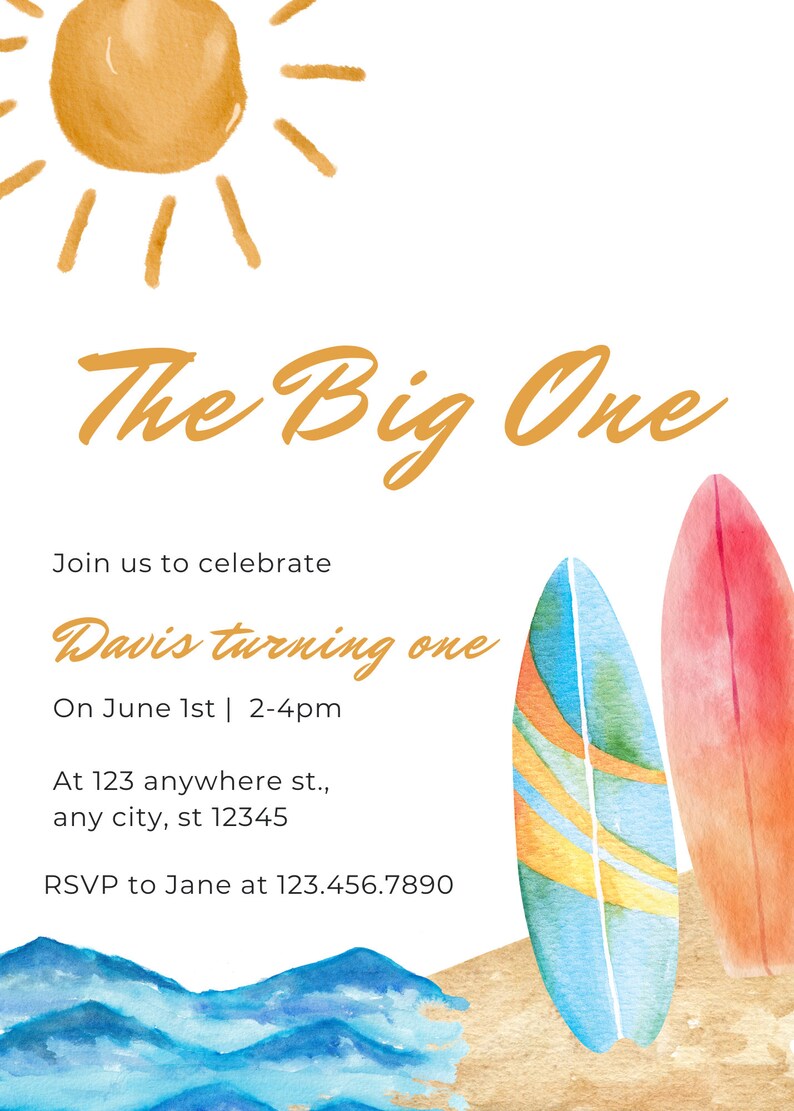 The Big One First Birthday Invitation Template | First Birthday Theme ...