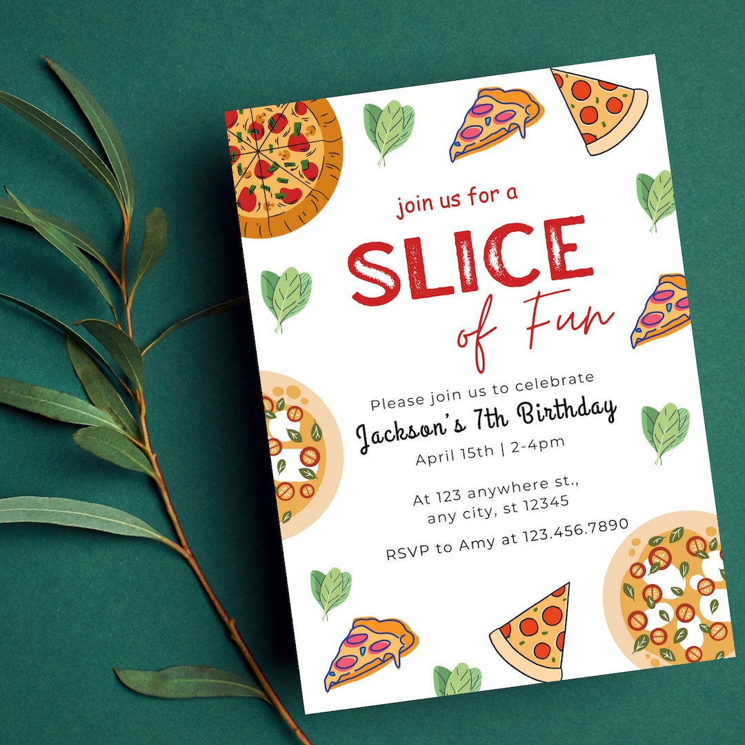Slice of Fun Pizza Theme Birthday Invitation Template | Pizza Party ...