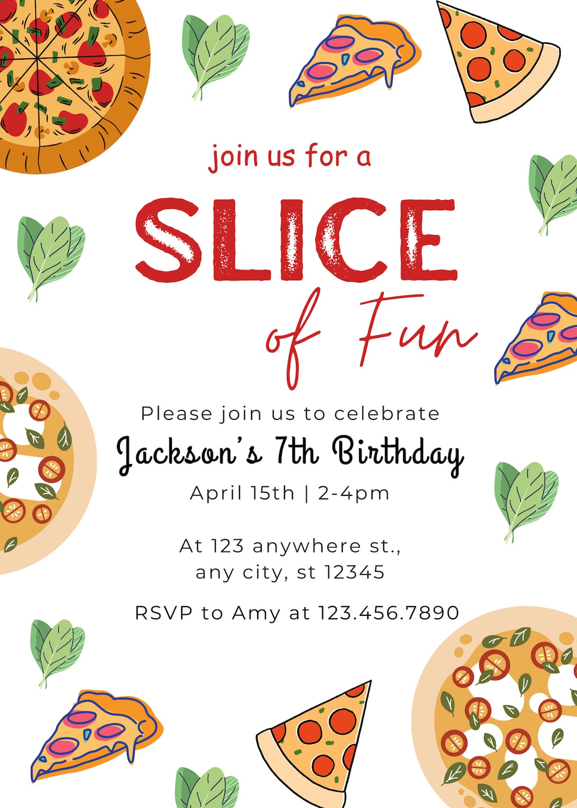 Slice of Fun Pizza Theme Birthday Invitation Template | Pizza Party ...