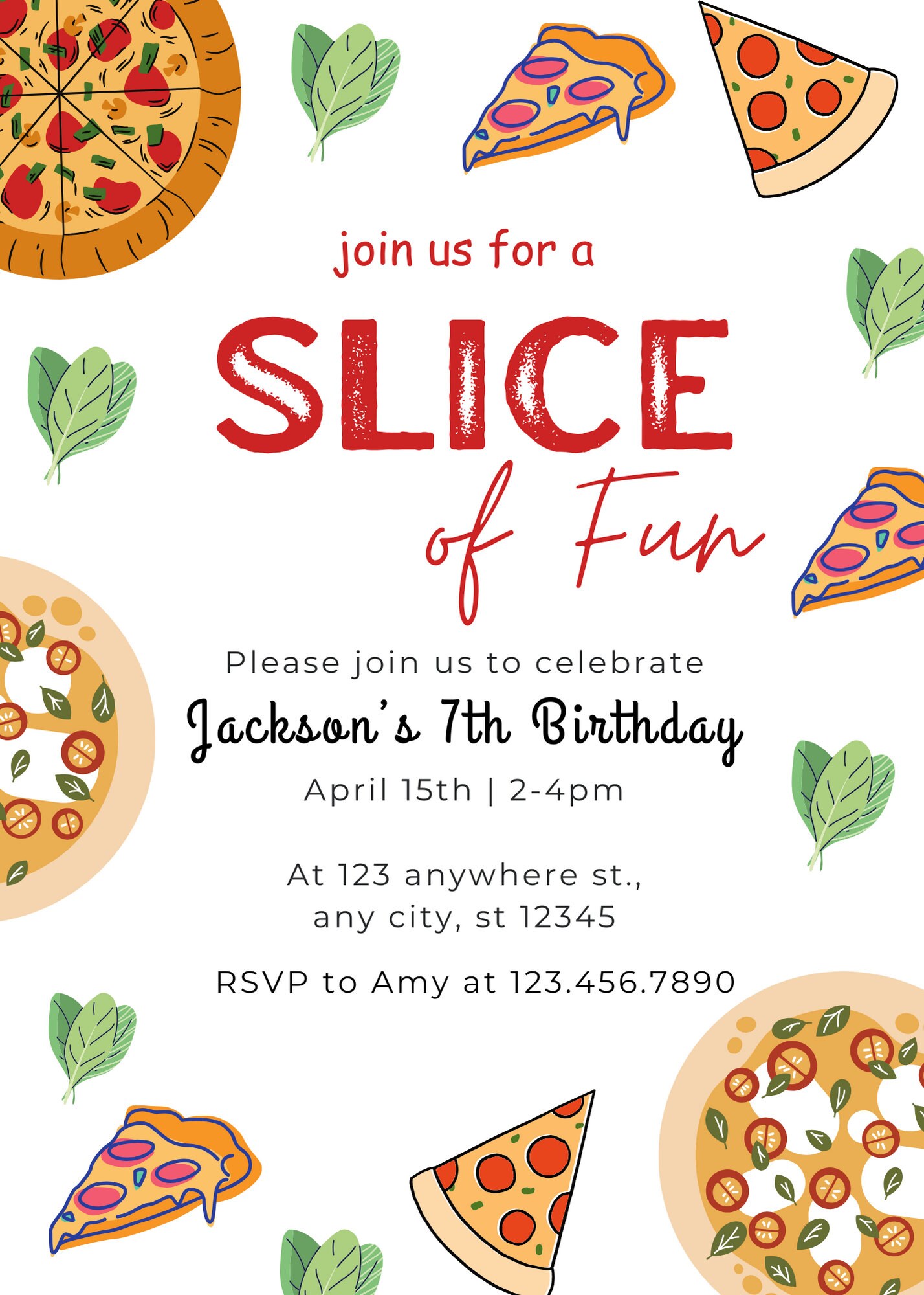 Slice of Fun Pizza Theme Birthday Invitation Template | Pizza Party ...