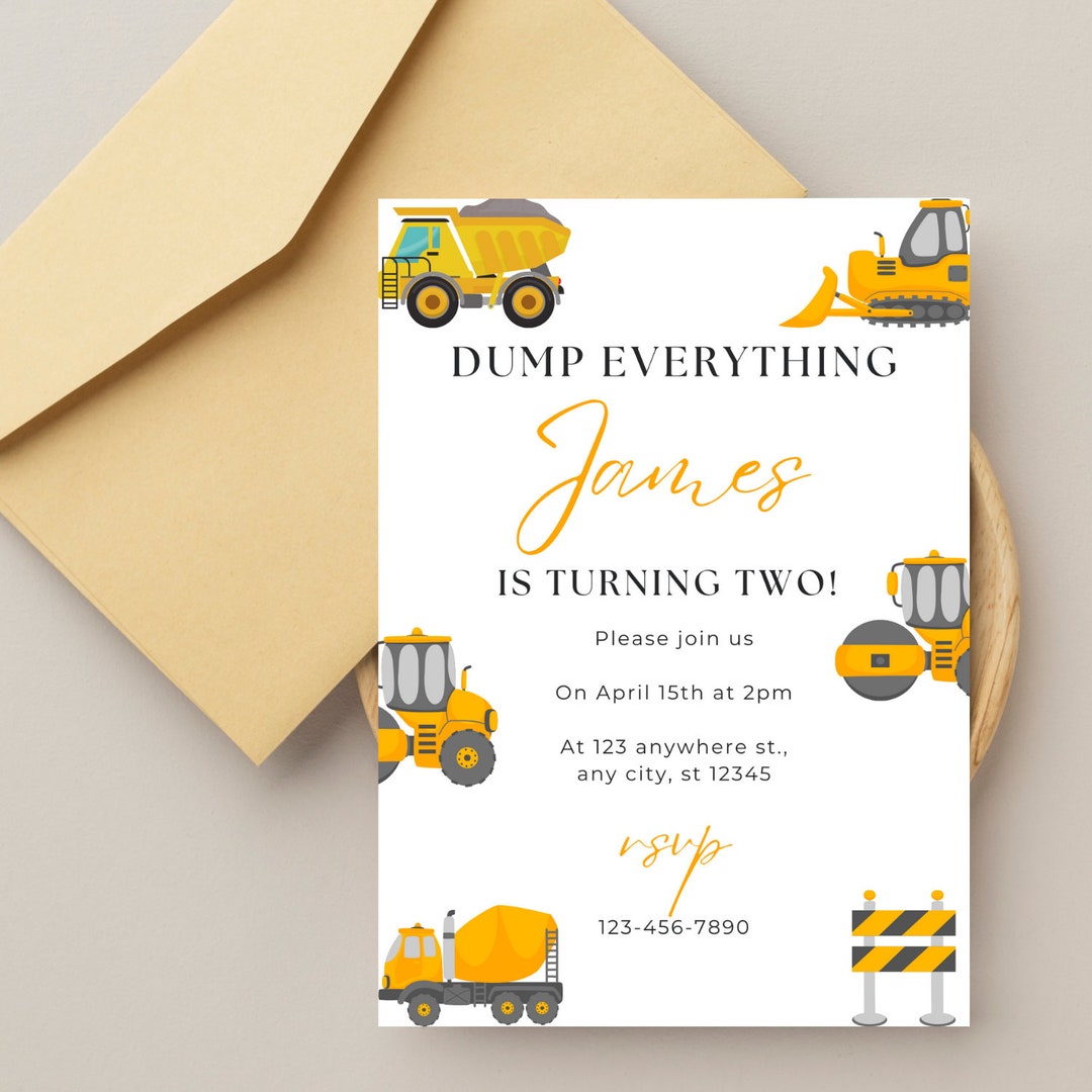 Construction Truck Theme Birthday Invitation | Editable Digital Dump ...