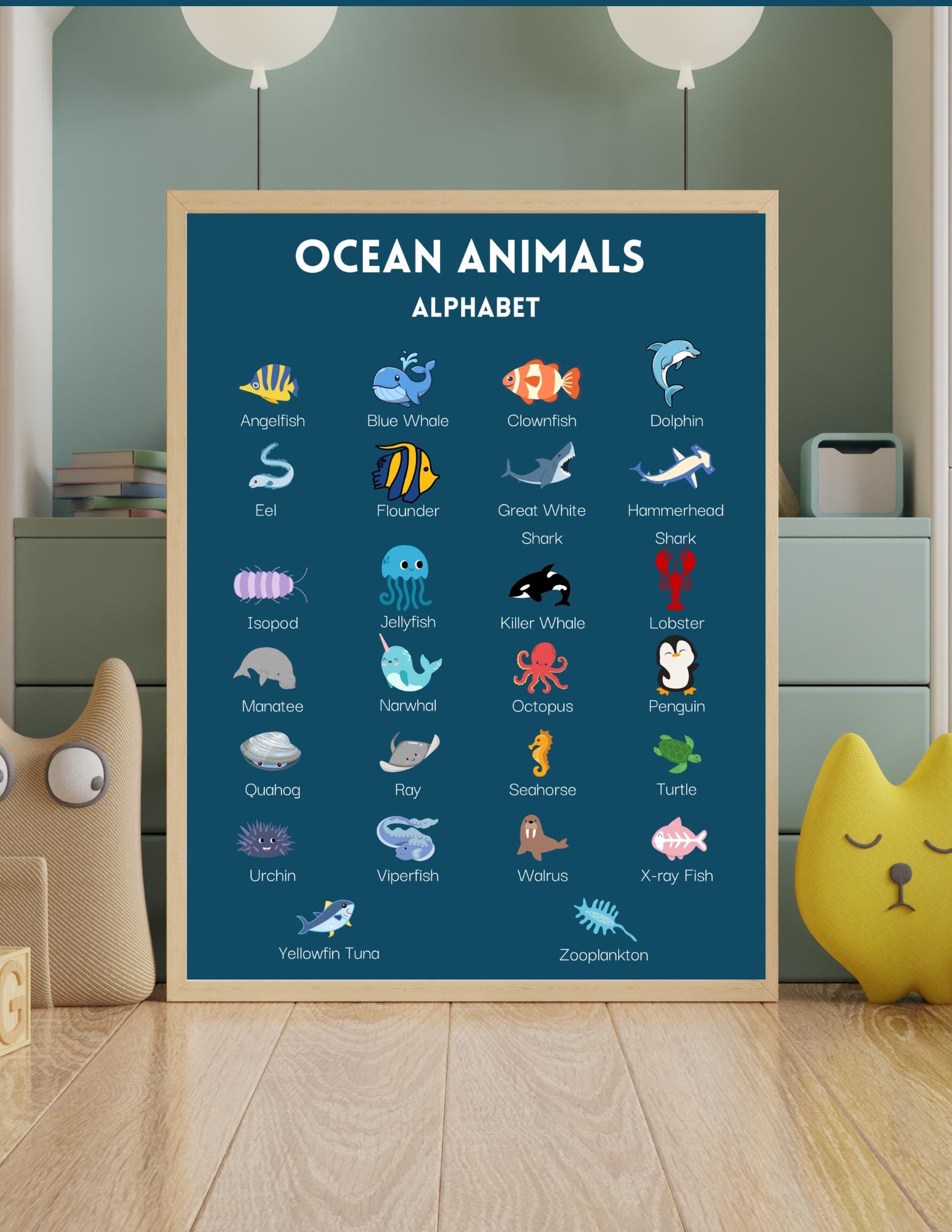 Sea Animals Alphabet, Numbers Nursery Prints, 123 ABC Posters, Ocean ...