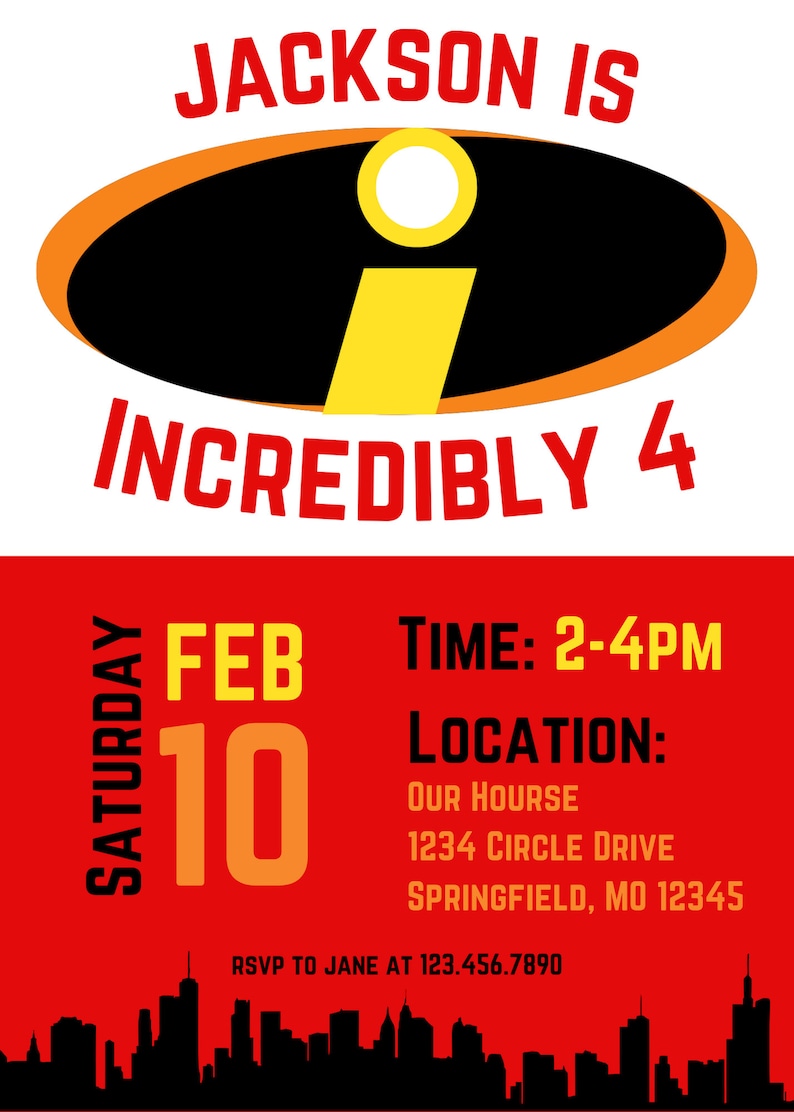 The Incredibles Birthday Invitation | Four Year Old Bday Invite ...
