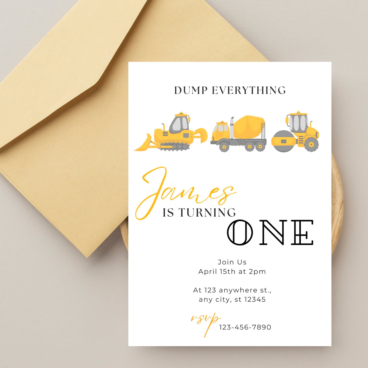 Construction Truck Birthday Invitation | Editable Digital Dump Truck Invite | First Birthday ...