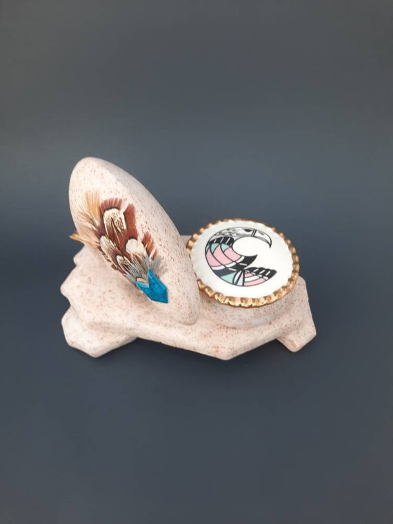 Native American Bear Pottery Jewelry Box Unique Vinta… - Gem