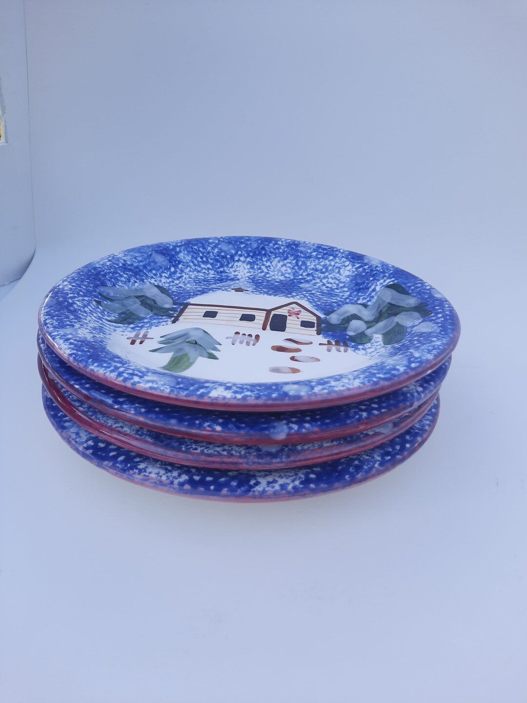 Cook's Bazaar Holly Mountain Lodge 8 Plates Set of 4 in Box Christmas ...