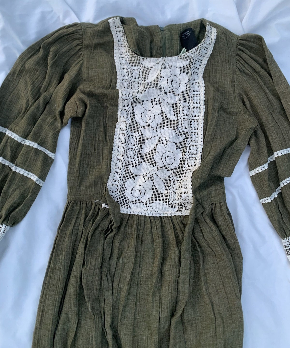 Joy Stevens Green Lace Peasant Dress Lace Cottagecore Fairy Maxi M 7/8 ...