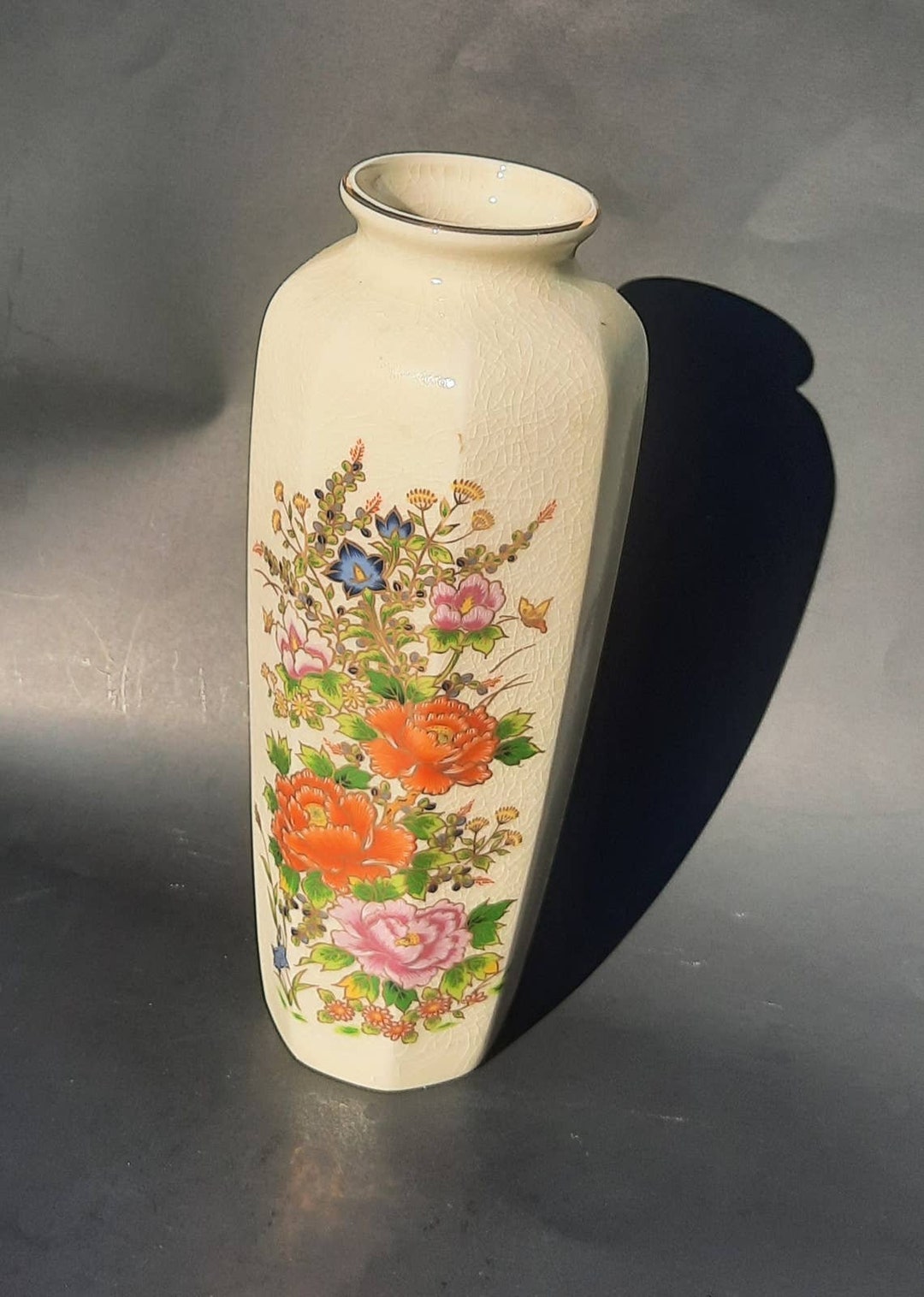 Octagon Shaped Japanese Floral Vase Vintage Flower Oriental Vase - Etsy