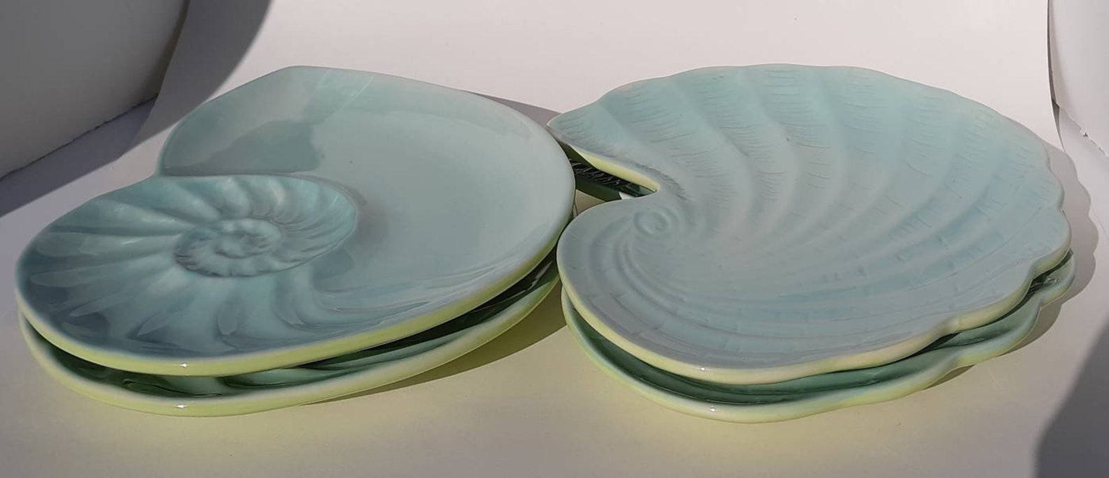 Blue Green Shell Plate Platter Serving Dish Set of 4 Vintage - Etsy