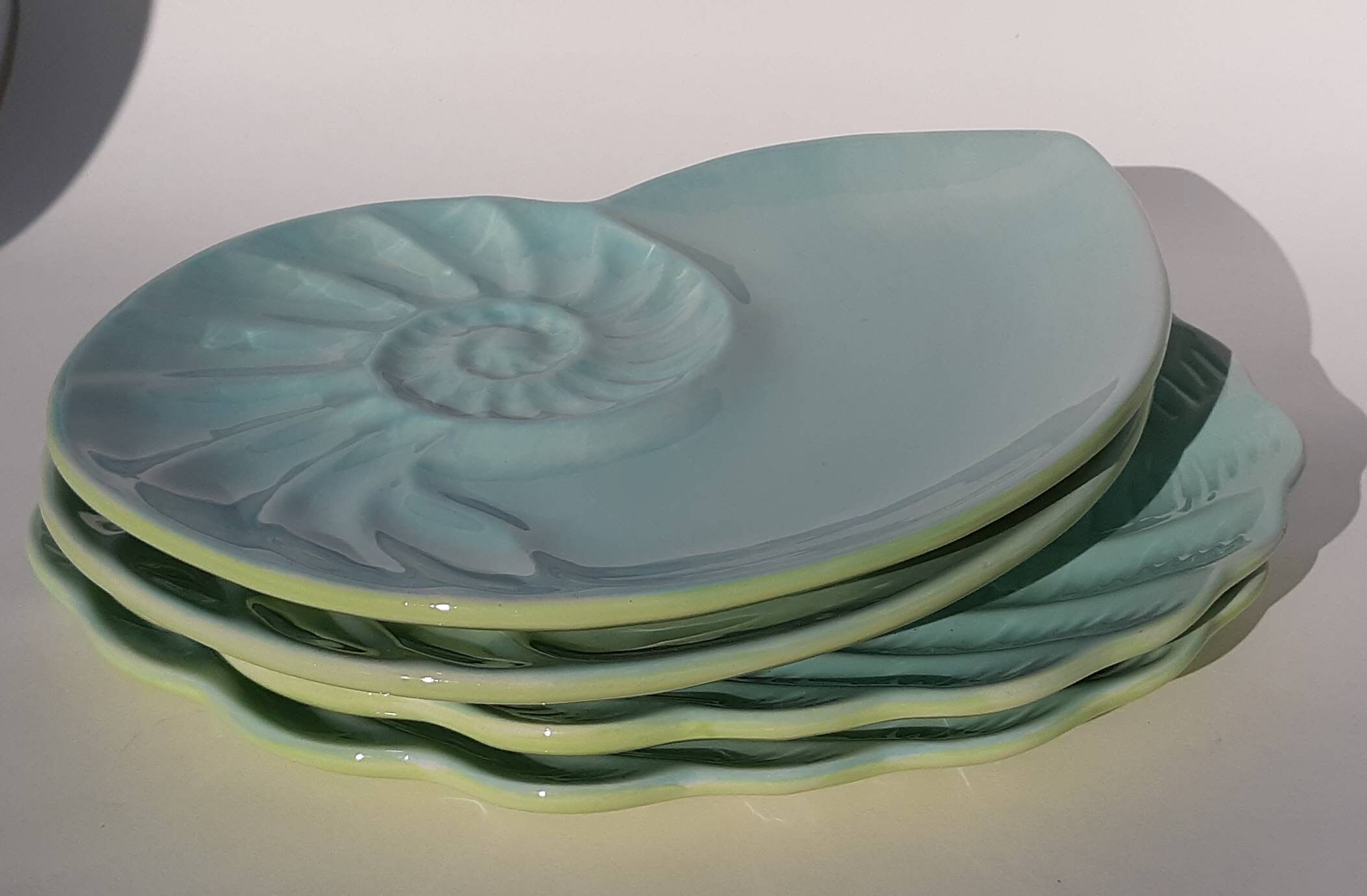 Blue Green Shell Plate Platter Serving Dish Set of 4 Vintage - Etsy