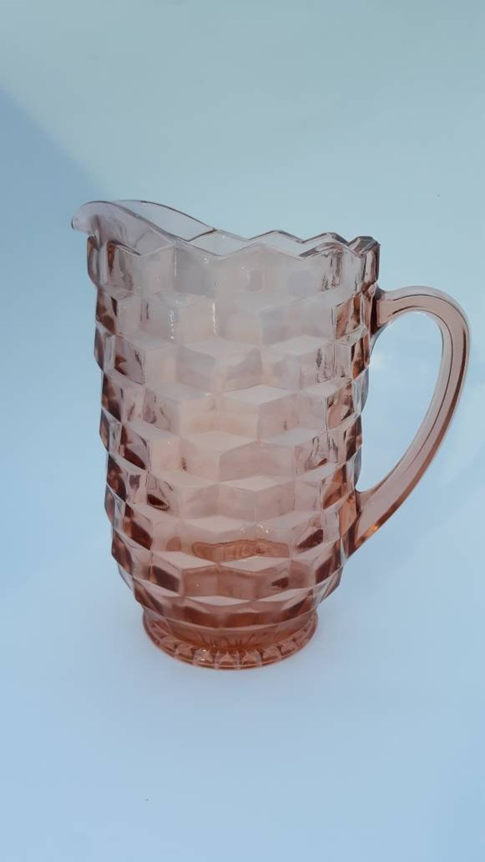 Pink Depression Glass Pitcher 1940's Era Cubist Design Jeanette Glass ...