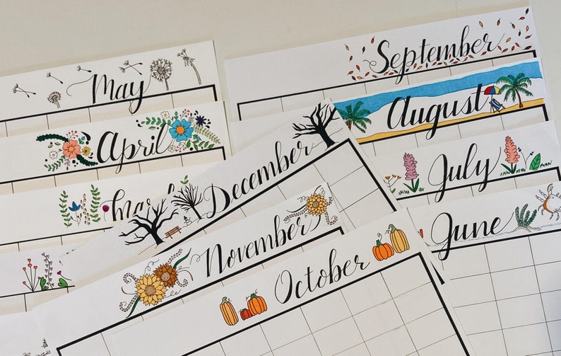 Handmade Blank Printable Full 12 Month Calendars - Pdf ,instant ...