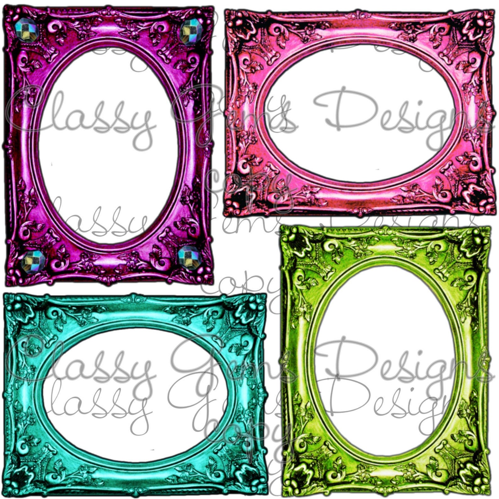 Colorful Set of Ornate Frames With Gems instant Downloadpng - Etsy