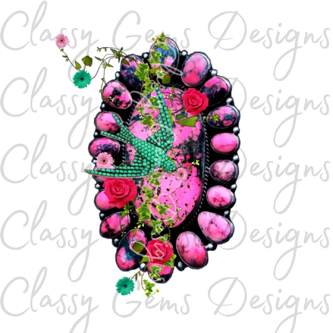 Hot Pink Turquoise Stone With Pretty Floral Vine Instant - Etsy