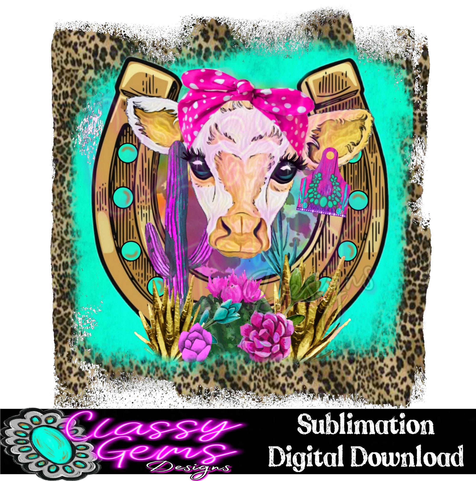 Cute Western Cow Sublimation Download PNG Format Digital - Etsy
