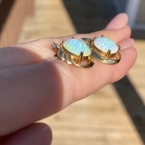 Oval Opal Diamond Stud Earrings 10k Yellow Gold - Etsy