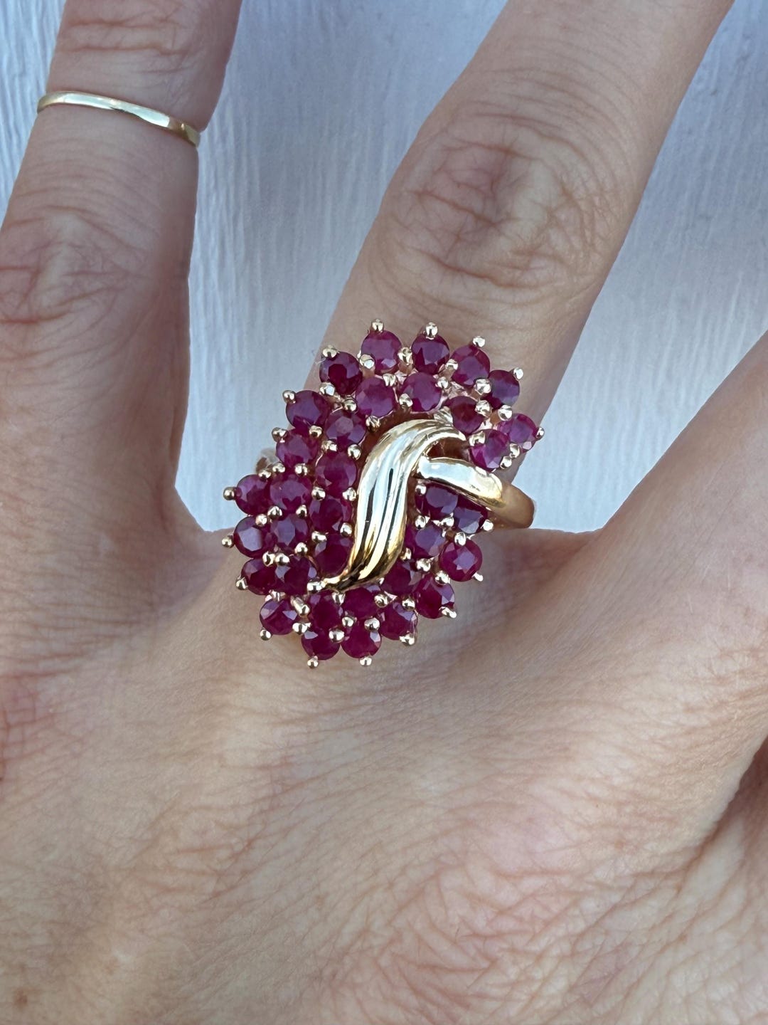 Vintage Estate 1ct Genuine Round Ruby Diamond Cluster Cocktail Ring or ...