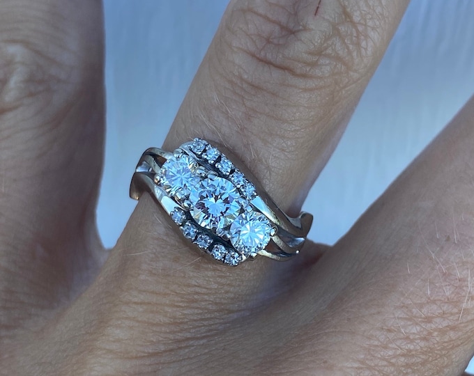 Vintage Estate Three Stone Trilogy Diamond Wedding Engagement Ring 14k ...