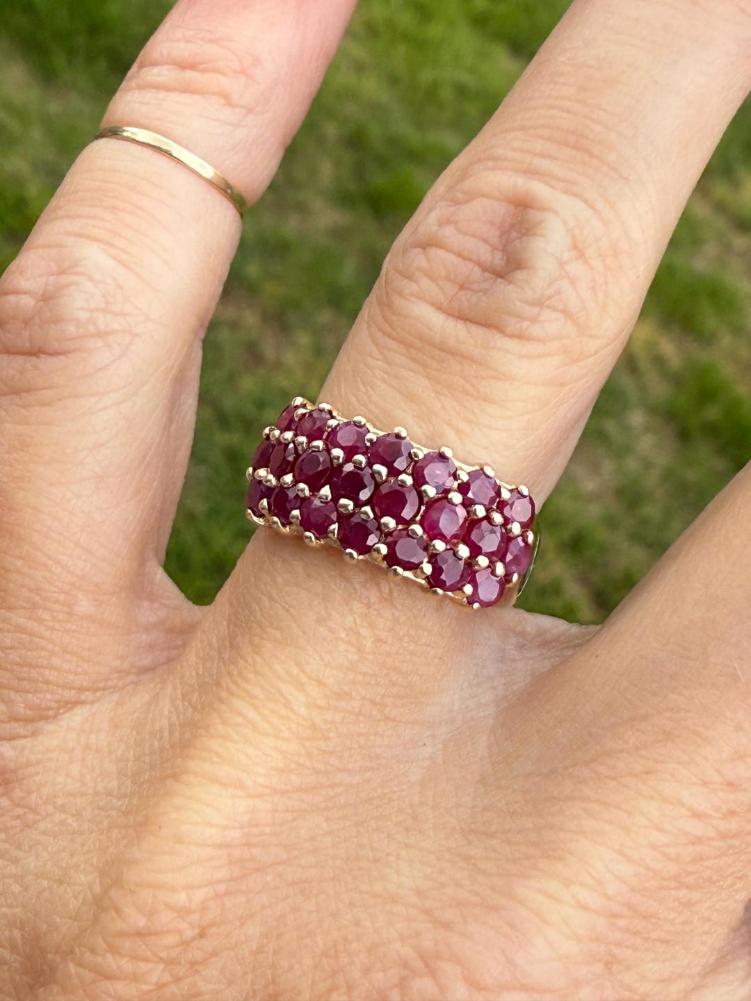 Vintage Estate 2ct Genuine Round Ruby Cluster Cocktail Ring 10K Yellow Gold - Etsy