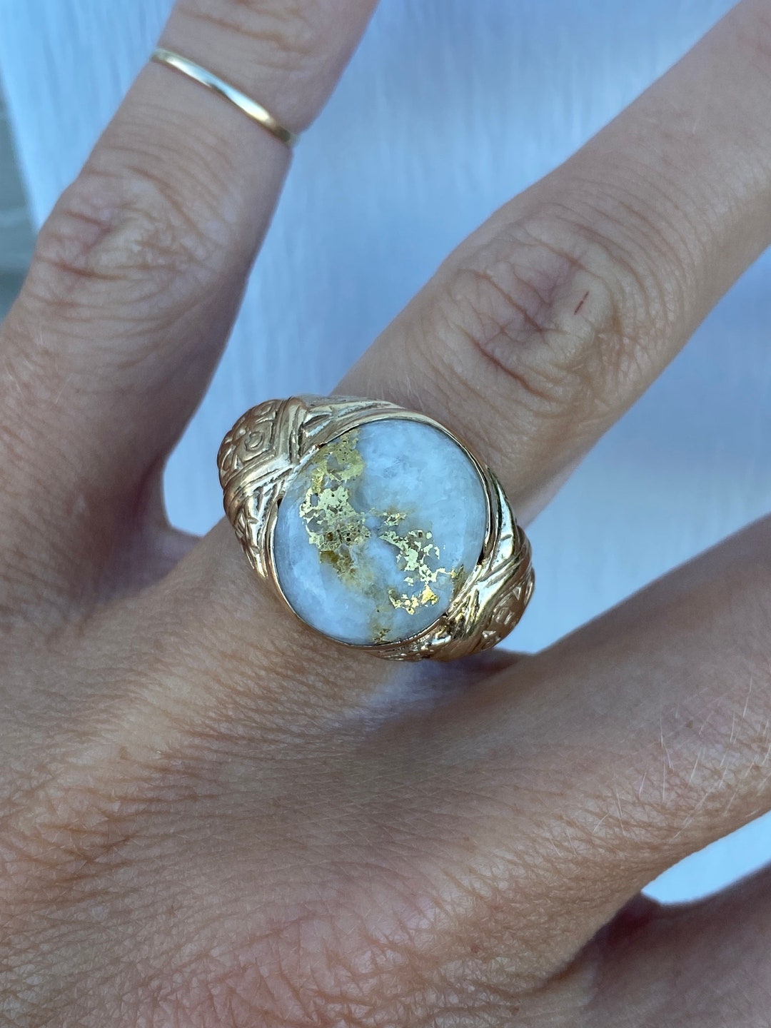 Vintage Gold in Quartz Half Bezel Set Flower Detail 14k Yellow Gold ...