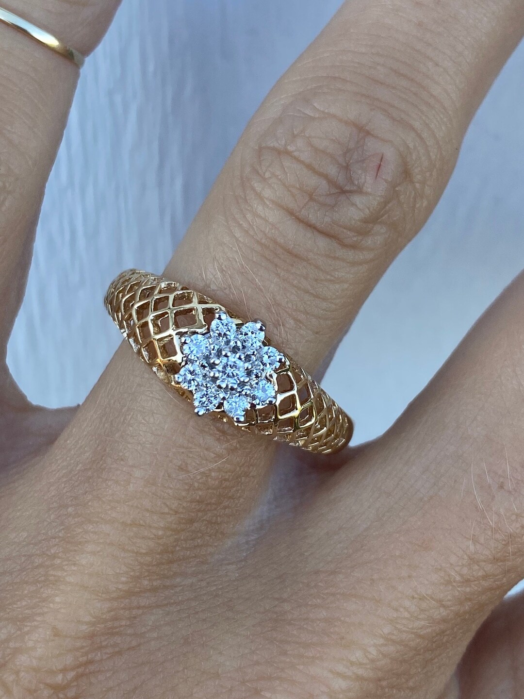 Round Diamond Cocktail Cluster Band Ring 14k Yellow Gold - Etsy