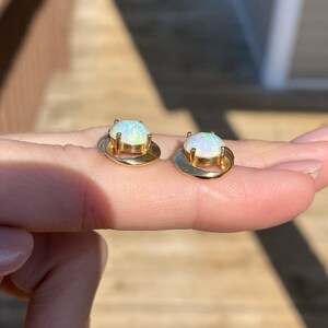Oval Opal Diamond Stud Earrings 10k Yellow Gold - Etsy