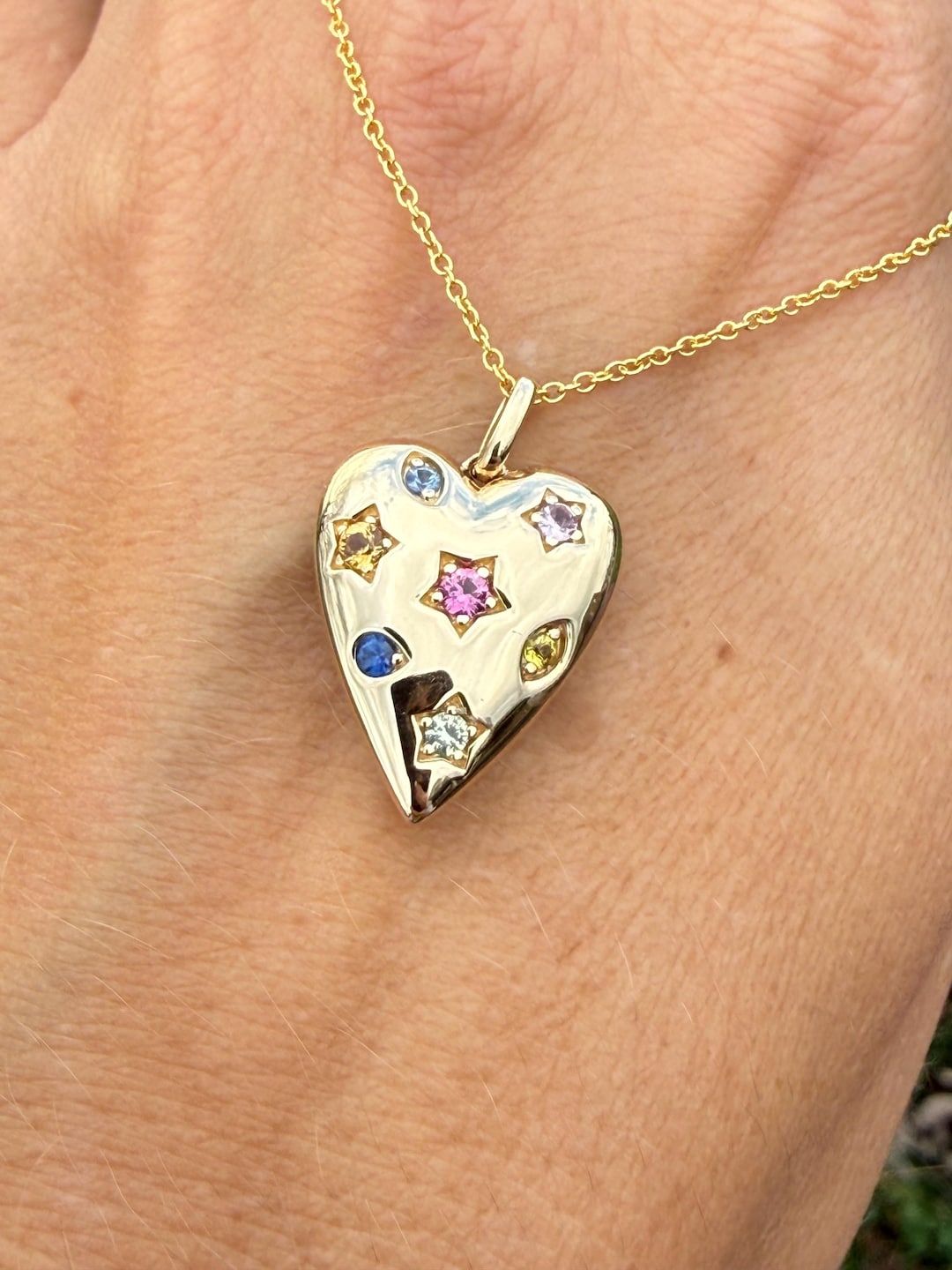 Effy Multi Color Sapphire Heart Pendant Charm 16" to 18'' Chain ...