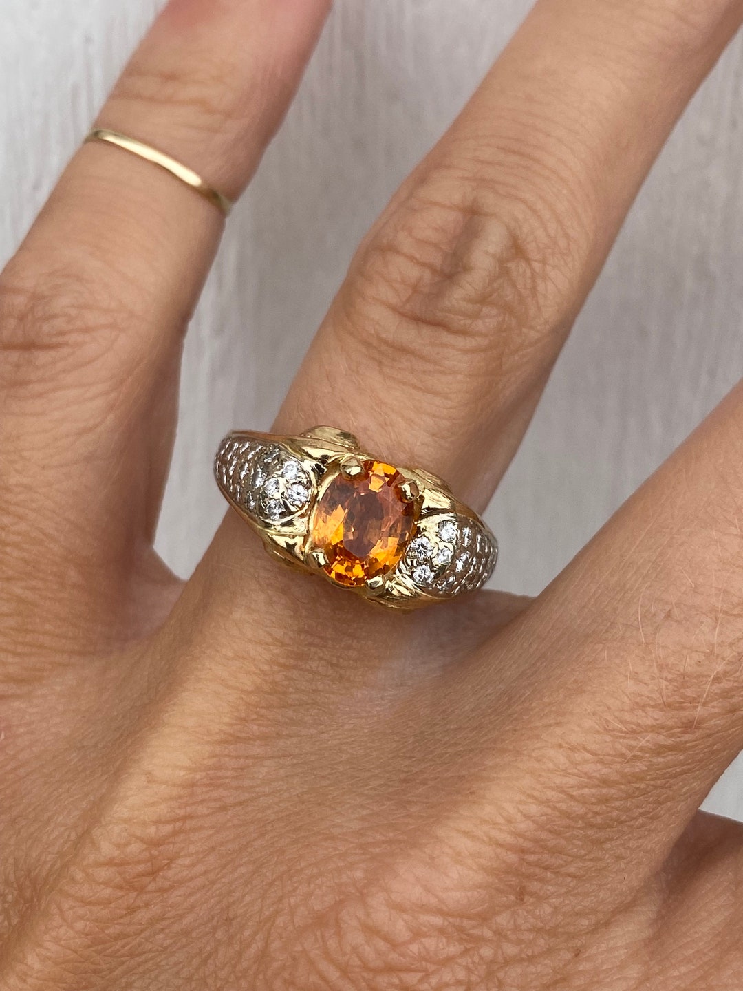 Geuine Oval Solitaire Orange Sapphire Ring 18k Yellow Gold - Etsy